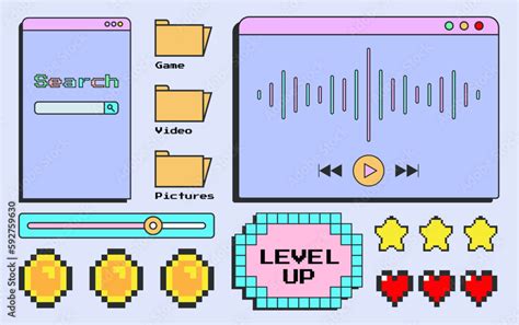 90s Retro User Interface Elements Cute Nostalgic Computer Ui Vintage Aesthetic Icons And