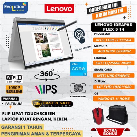 Jual Laptop Flip 2in1 Lenovo Ideapad Flex 5 14 Intel Core I3 1115G4 4GB 512GB 14 FHD IPS TOUCH
