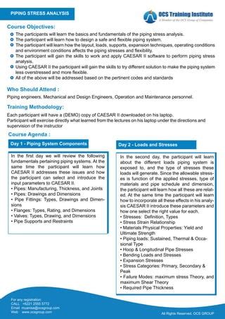 Ocs Training Piping Stress Analysis Using Caesar Ii Software PDF Science