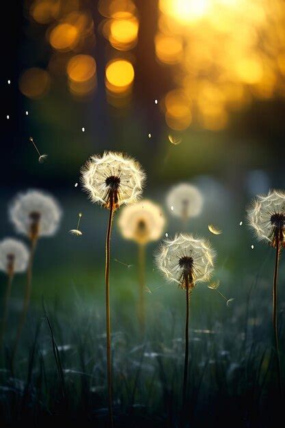 Premium Photo Closeup Dandelions Field Sunset Atmosphere Sparse Floating Particles Particle
