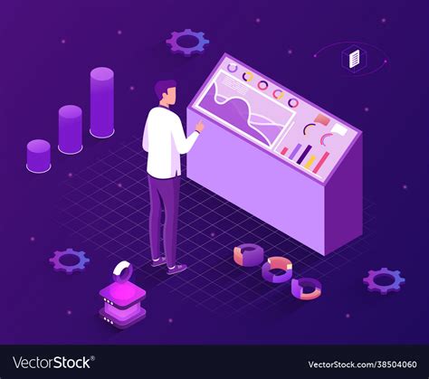 Isometric Digital Monitor With Infographics Vector Image
