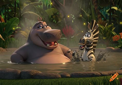 Marty The Zebra And Gloria The Hippo From Madagascar Happily Splash
