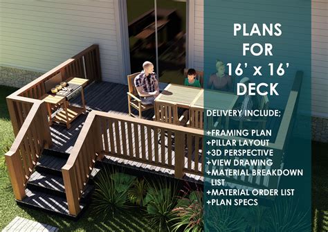 Deck Plans Drawing Set 16x16 Deck Drawings Deck Blueprints Diy