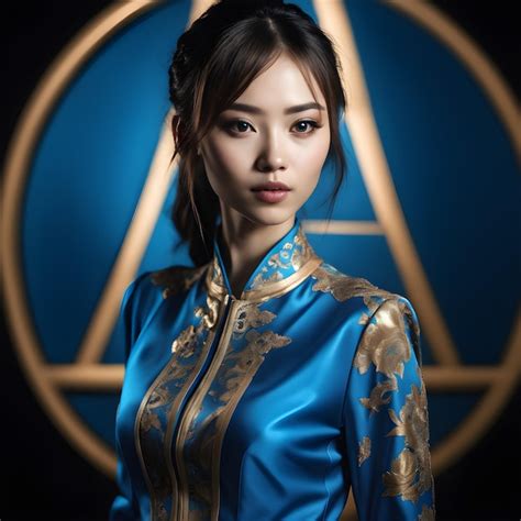 Premium Photo A Girl In A Blue Suit Posing