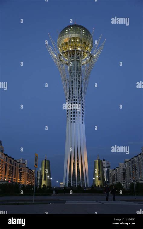 Nightly View On Baiterek Бәйтерек Tree Of Life Tower In Nur Sultan Astana Kazakhstan