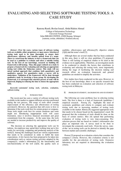 PDF EVALUATING AND SELECTING SOFTWARE TESTING TOOLS A CASE STUDY