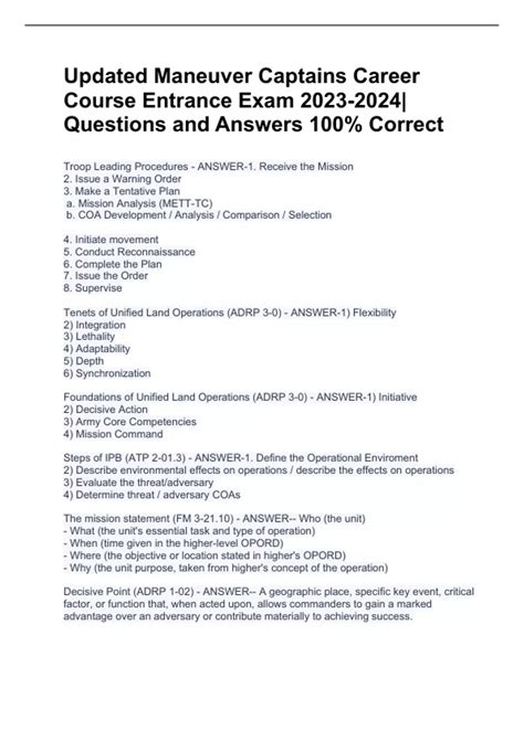 Updated Maneuver Captains Career Course Entrance Exam Questions And Answers 100 Correct