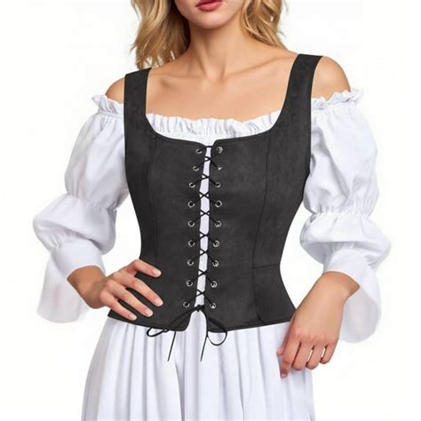 Ailaofu Women Renaissance Corset Vest Pirate Costumes Viking Medieval