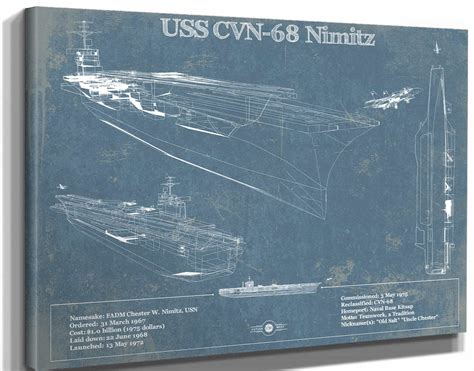 Uss Nimitz Cvn 68 Aircraft Carrier Blueprint Original Military By