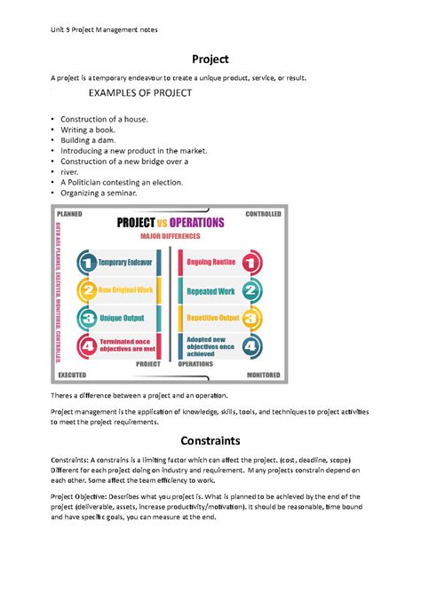 Unit 9 Notes Project Managment Project A Project Is A Temporary