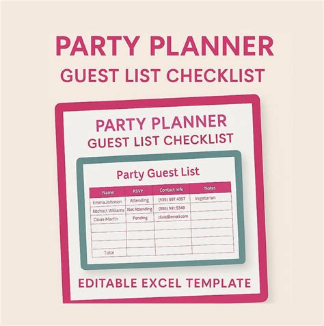 Party Planner Guest List Checklist Event Planning Template Editable