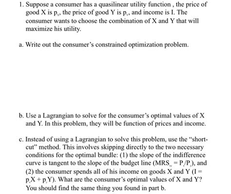 Solved 1 Suppose A Consumer Has A Quasilinear Utility