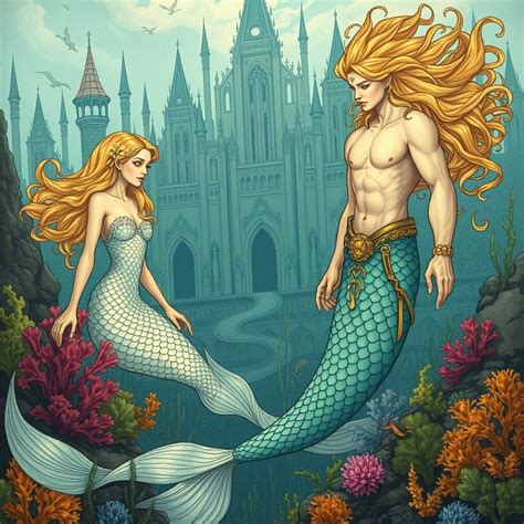 Mermaids And Mermen In A Sunken City Of Wonder Ai Art