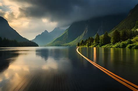 Uma Estrada Com Um Carro Passando Na Estrada Foto Premium