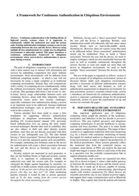 Pdf A Framework For Continuous Authentication In Ubiquitous Environments