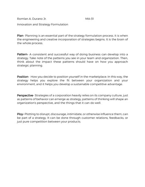 innovation and strategy formulation docsity