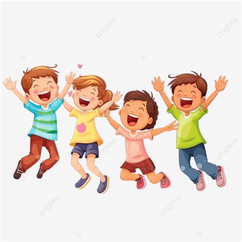 쾌활한 아이들이 함께 점프하는 만화 쾌활한 어린이들 캐릭터 Png 일러스트 및 이미지 에 대한 무료 다운로드 Pngtree