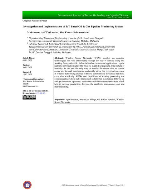 Pdf Investigation And Implementation Of Iot Based Oil And Gas Pipeline Monitoring System