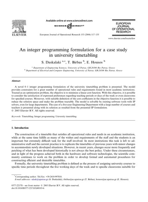 PDF An Integer Programming Formulation For A Case Study In University Timetabling