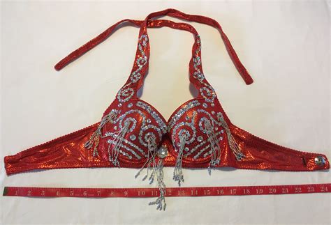 Red Cabaret Belly Dance Costume With Sequins And Beaded Fringe Etsy