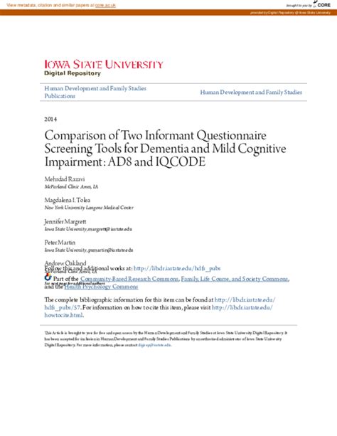 Pdf Comparison Of Two Informant Questionnaire Screening Tools For