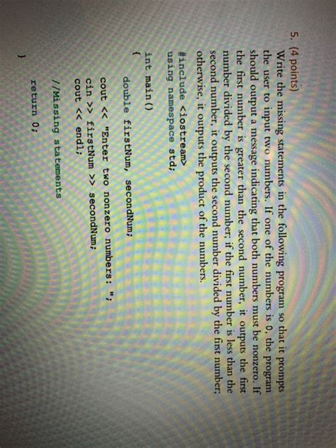 Solved 5 4 Points Write The Missing Statements In The