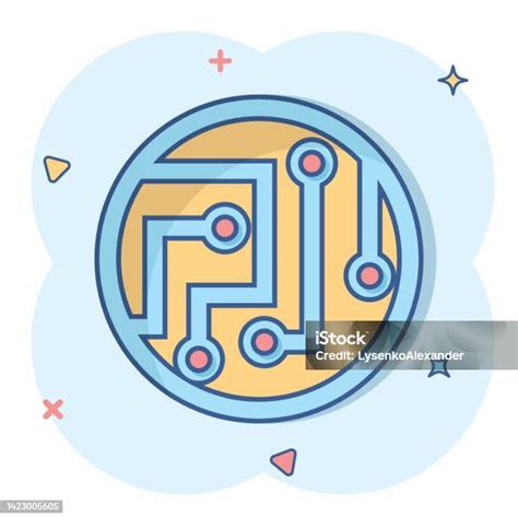 만화 스타일의 회로 기판 아이콘 기술 마이크로 칩 벡터 만화 일러스트 그림 프로세서 마더보드 비즈니스 컨셉 스플래시 효과 Cpu