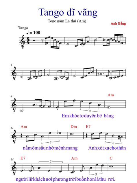 Sheet Nhạc Bài Tango Dĩ Vãng Anh Bằng Kho Sheet Nhạc