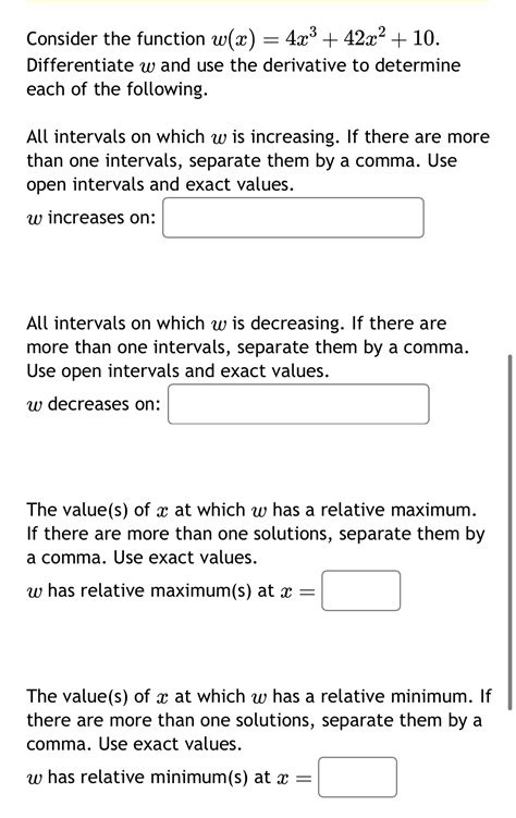 Solved Consider The Function W X 4x3 42x2 10