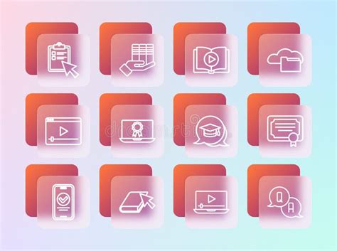 Set Line Cloud Or Online Library Online Book Graduation Cap Speech Bubble Play Video