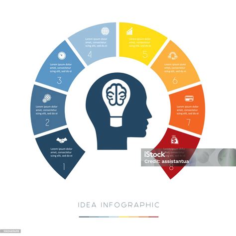 머리 전구 두뇌입니다 개념적 아이디어 Infographic입니다 워크플로 배너 다이어그램 웹 디자인 타임 라인 영역형 차트 번호 옵션 사용 하 여 텍스트 영역에 대 한 벡터