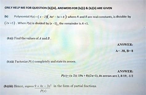 SOLVED ONLY HELP ME FOR QUESTION B Iii ANSWERS FOR B Li B Ii ARE GIVEN B Polynomial