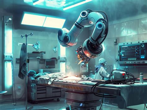 Robotic Arm Performing Surgery In An Operating Room Premium Ai Generated Image