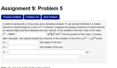 Solved Assignment 9 Problem 5 Previous Problem Problem List