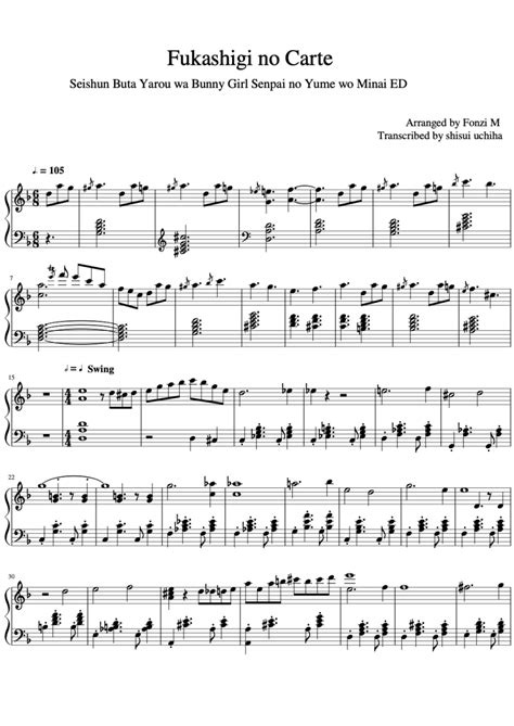 Hidehiro Kawai Fukashigi No Carte Sheet Music Downloads