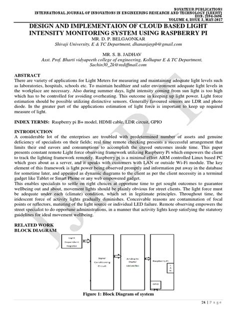 Design And Implementaion Of Cloud Based Light Intensity Monitoring System Using Raspberry Pi