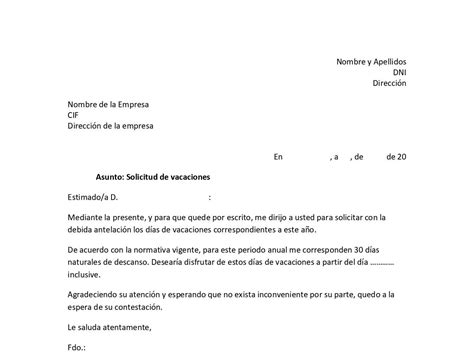 Modelo De Solicitud De Vacaciones