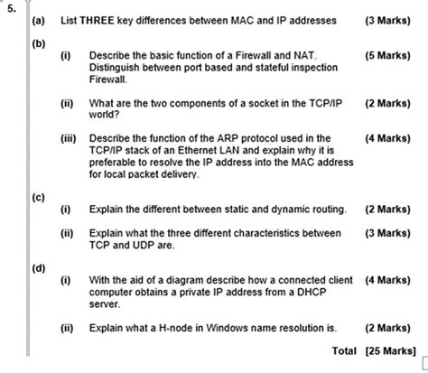 SOLVED Texts A List THREE Key Differences Between MAC And IP Addresses Marks B I