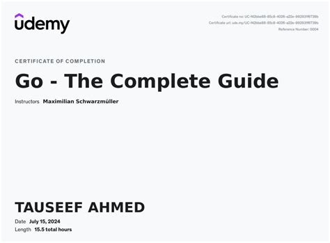 Completed Golang Certificate Course On Udemy Mohammed Tauseef Ahmed