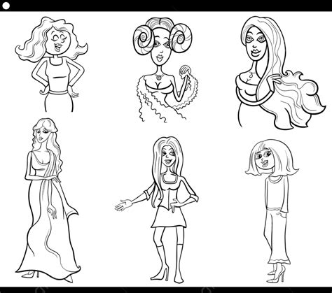 여성 캐릭터의 흑백 만화 그림 색칠하기 책 페이지 설정 여자 캐릭터 벡터 Png 일러스트 및 벡터 에 대한 무료 다운로드 Pngtree