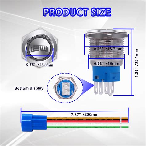 Mankk 19mm Push Button Switch Blue Led 12v On Off