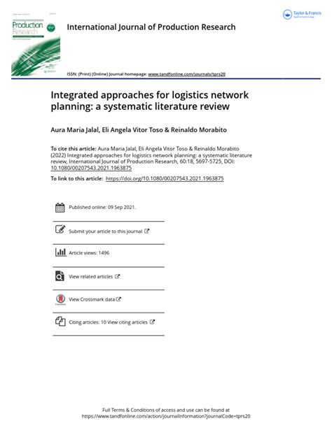 Integrated Approaches For Logistics Network Planning A Systematic Literature Review Pdf