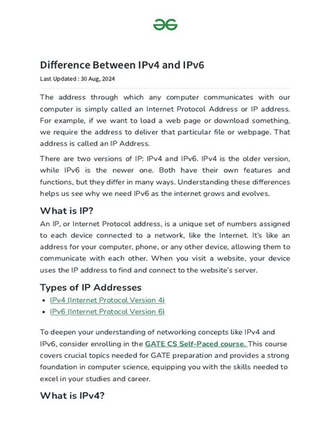 Difference Between Ipv4 And Ipv6 Pdf I Pv6 Internet Protocols