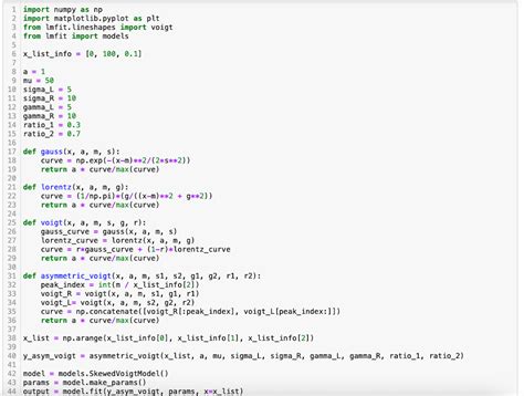 【lmfit】左右非対称のフォークト関数のモデルskewedvoigtmodelを試してみた[python] 3pysci