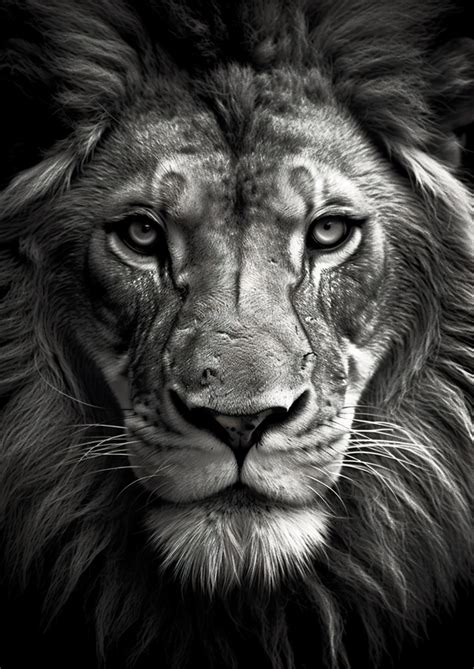 Black And White Lion Face