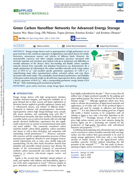 Pdf Green Carbon Nanofiber Networks For Advanced Energy Storage