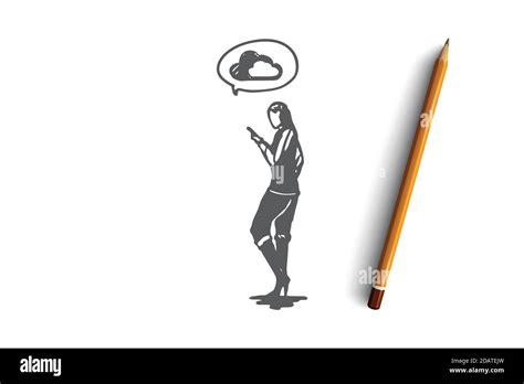 Cloud Service Internet Network Technology Concept Hand Drawn Isolated Vector Stock Vector