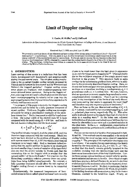 Pdf Limit Of Doppler Cooling
