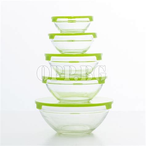 Opp Bg Сет от 5 мултифункционални стъклени купи с капаци