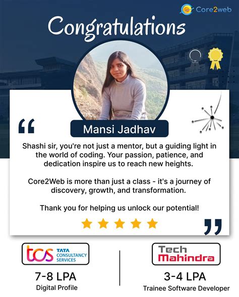 Core2web On Linkedin 🎉 Heartfelt Congratulations To Mansi Jadhav 🎉 We